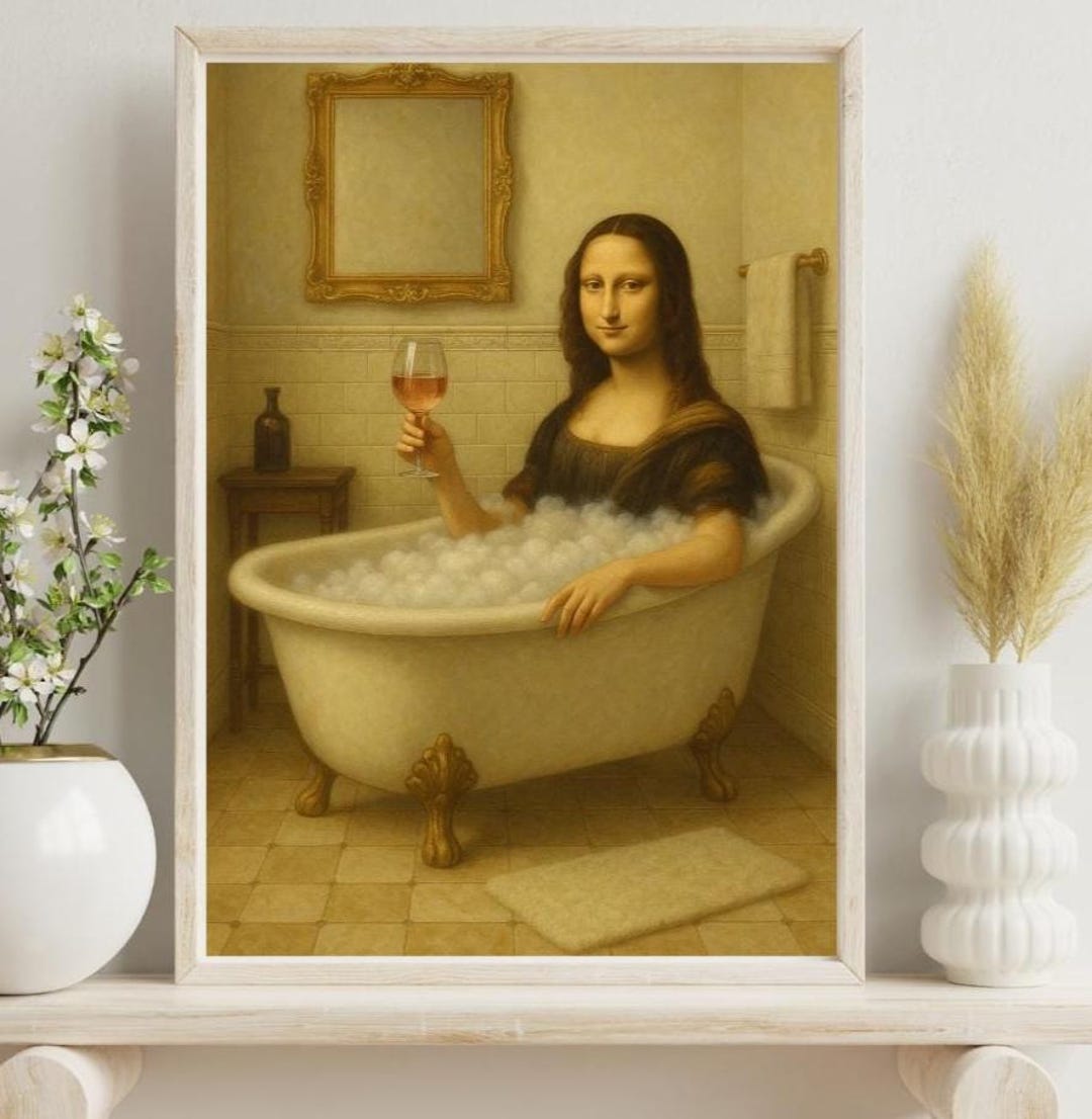 Mona Lisa Bathroom Wall Art Printable, Funny Vintage Bathtub Decor ...