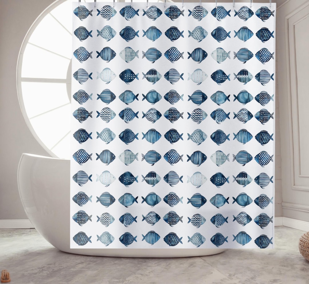 Fish Shower Curtain Boho Bathroom Accessories Coastal Bathroom Shabby ...