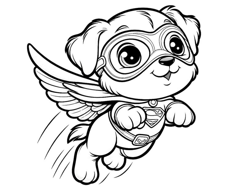Superhero Puppy Coloring Book, Pages | Kids Adults| Dog Art Craft ...