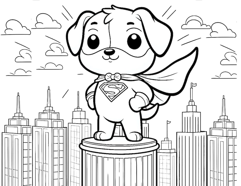 Superhero Puppy Coloring Book, Pages | Kids Adults| Dog Art Craft ...