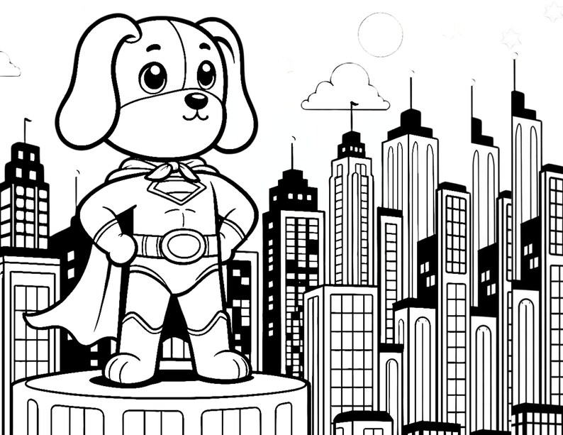 Superhero Puppy Coloring Book, Pages | Kids Adults| Dog Art Craft ...