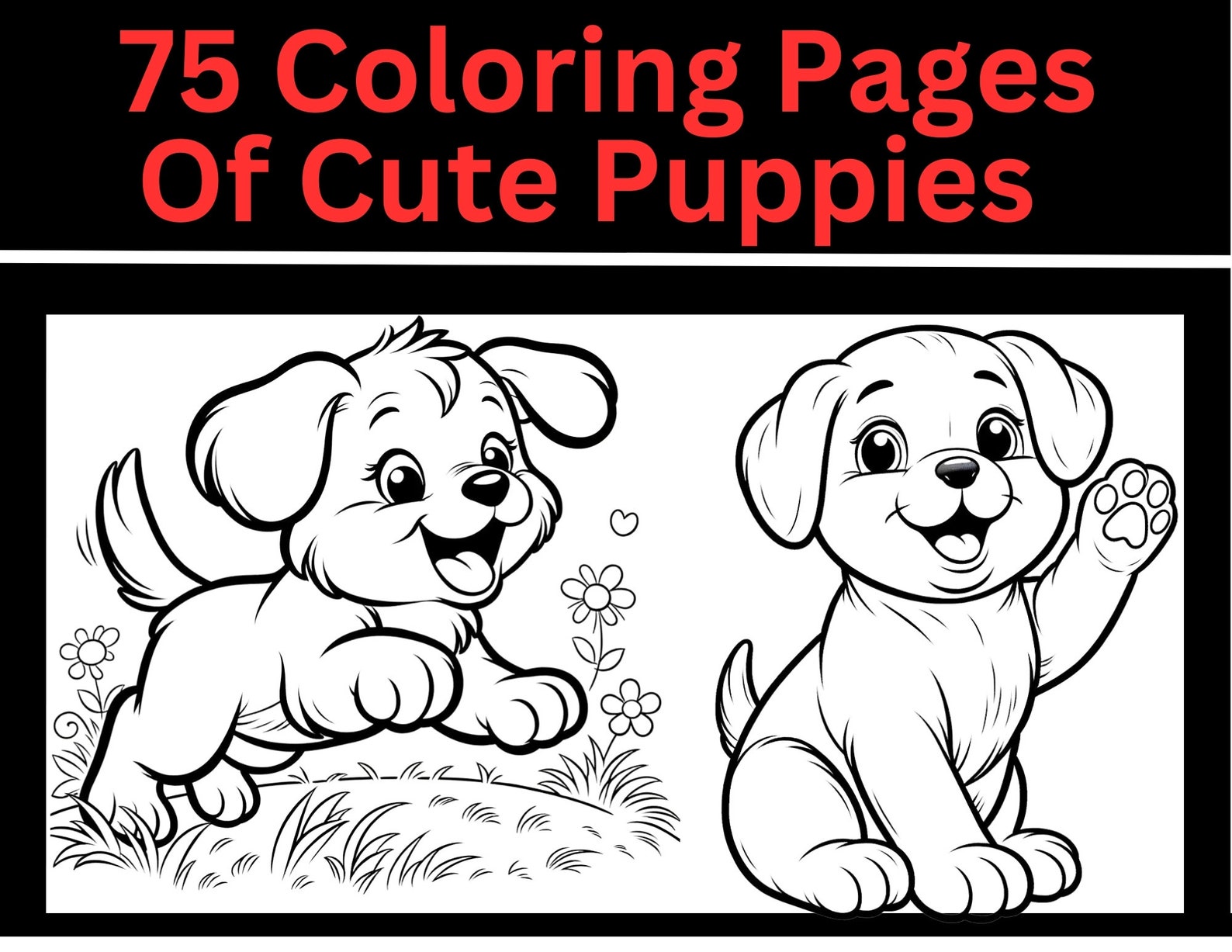 Cute Puppy Coloring Book, Pages | Kids Adults| Dog Educational Art ...
