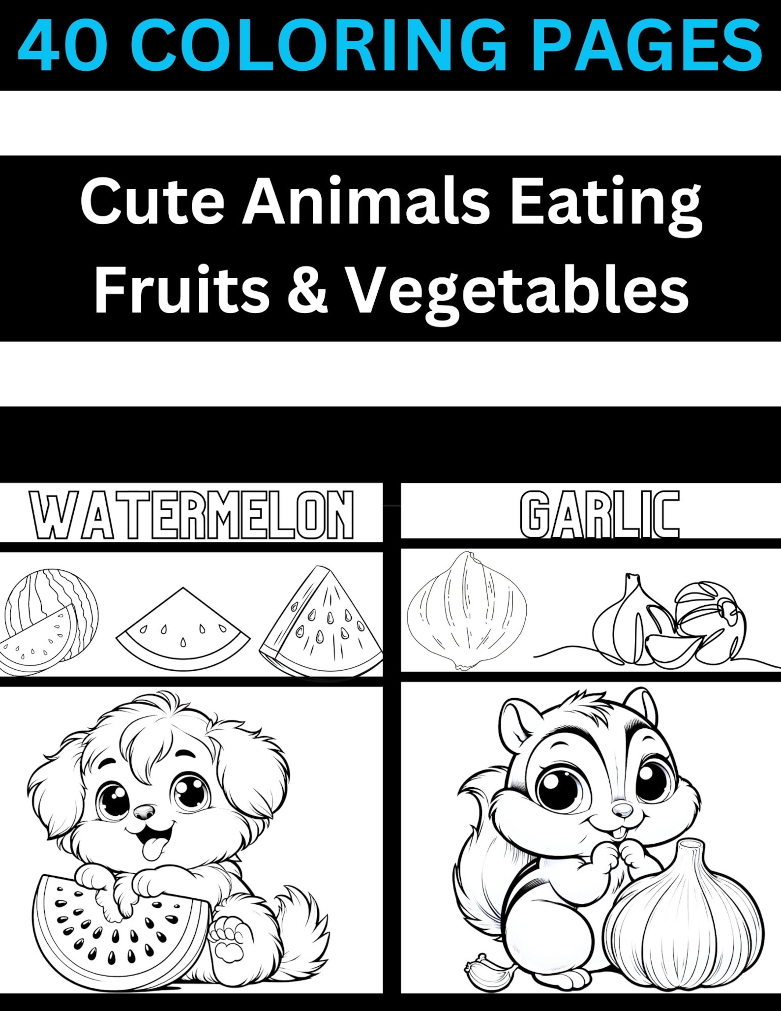 40 Coloring Pages | Animals Fruits Vegetables | Kids Fun Activity Book ...