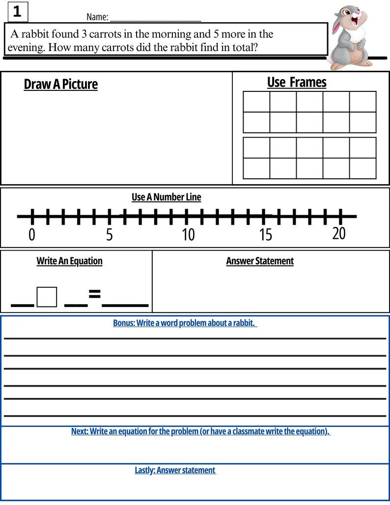 One Step Math Word Problems Kindergarten, 1st Grade, 2nd, 3rd Grade ...