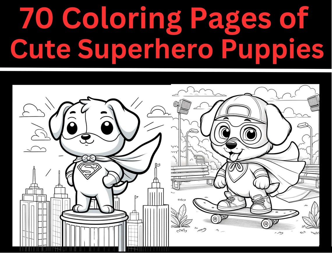 Superhero Puppy Coloring Book, Pages | Kids Adults| Dog Art Craft ...