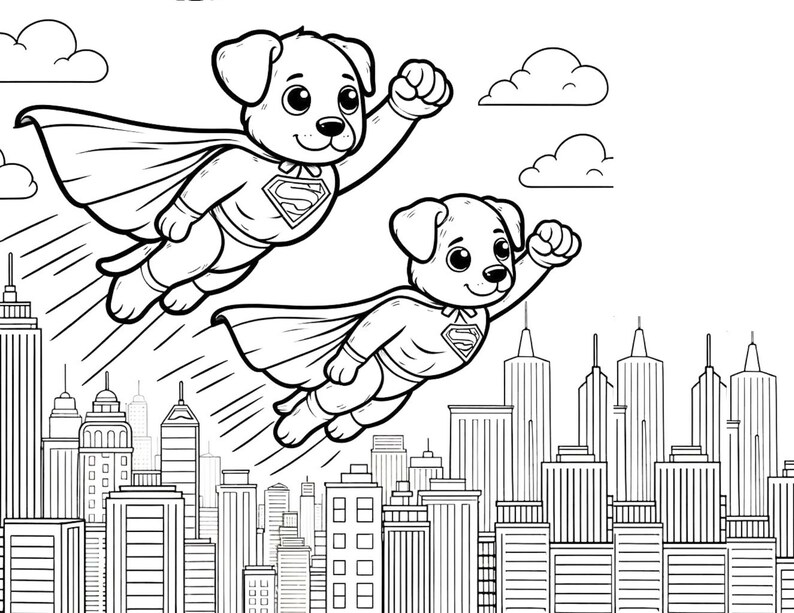Superhero Puppy Coloring Book, Pages | Kids Adults| Dog Art Craft ...