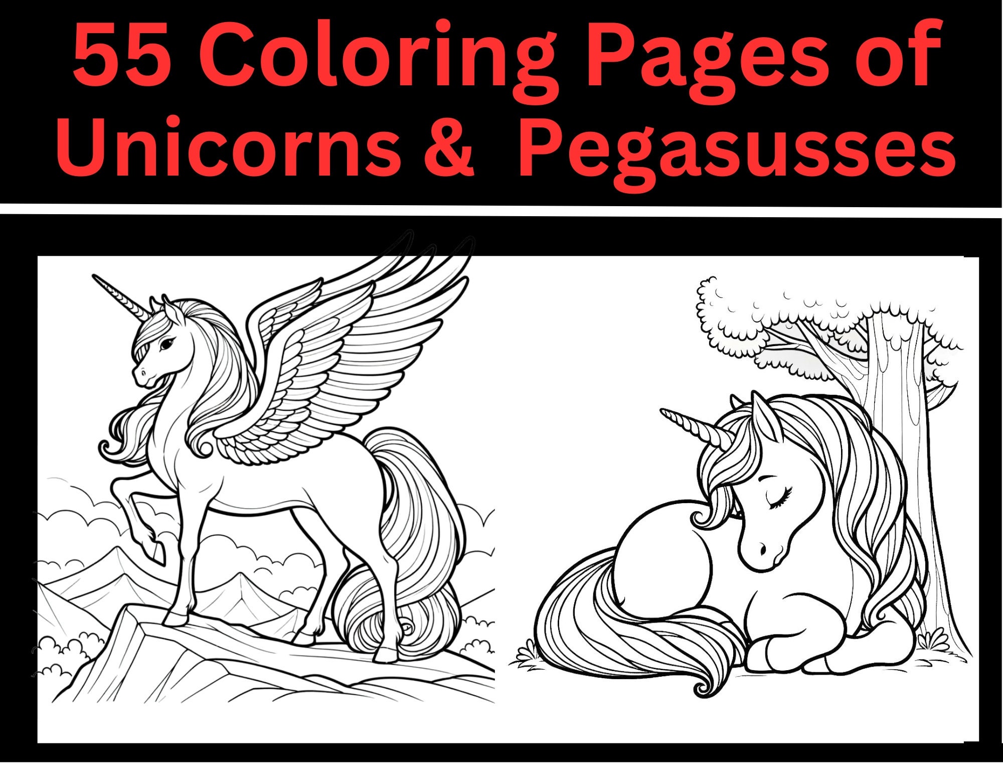 Unicorn and Pegasus Coloring Book | Girls Cute Animal Color Pages ...