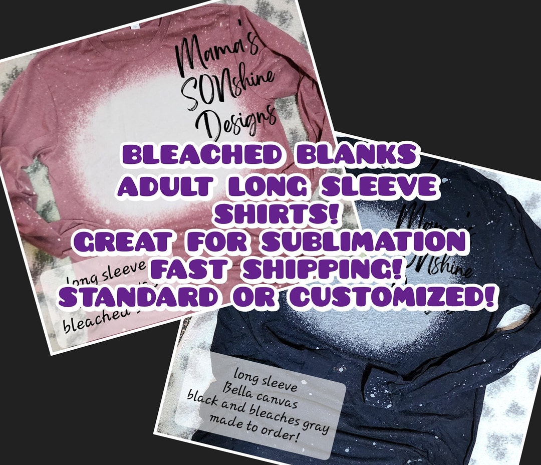 LONG SLEEVE ADULT Bleached Blank Tshirts for Sublimation, Unisex Blanks ...