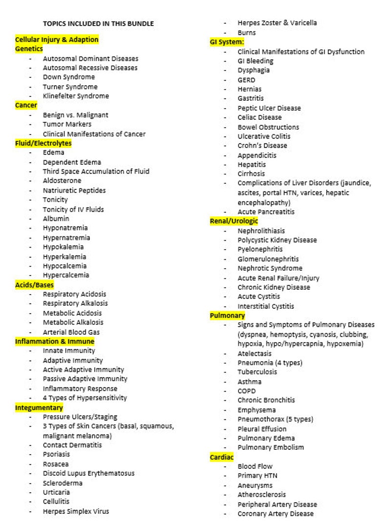 Nursing School Pathophysiology Study Guide - Etsy