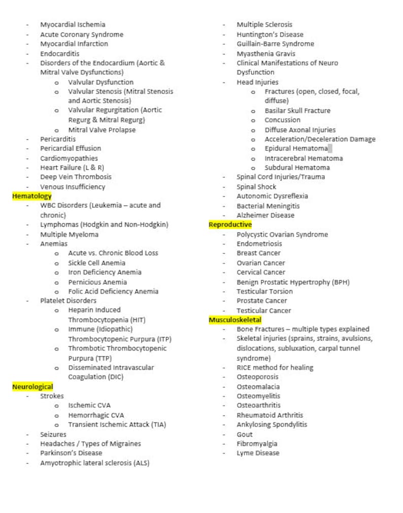 Nursing School Pathophysiology Study Guide - Etsy