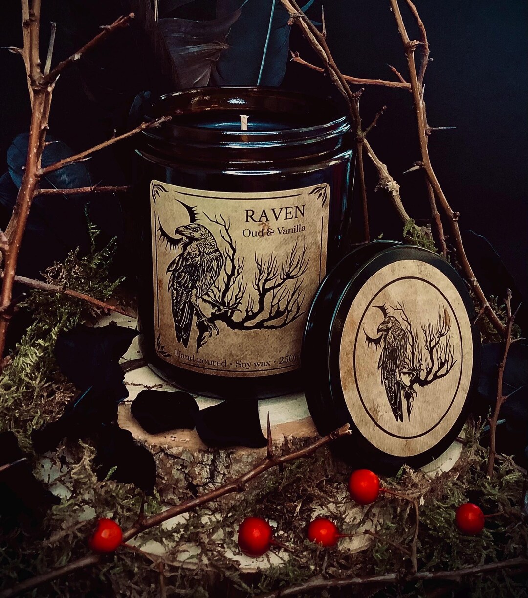 Raven Candle: Oud & Vanilla Scented Soy Wax Candle - Etsy