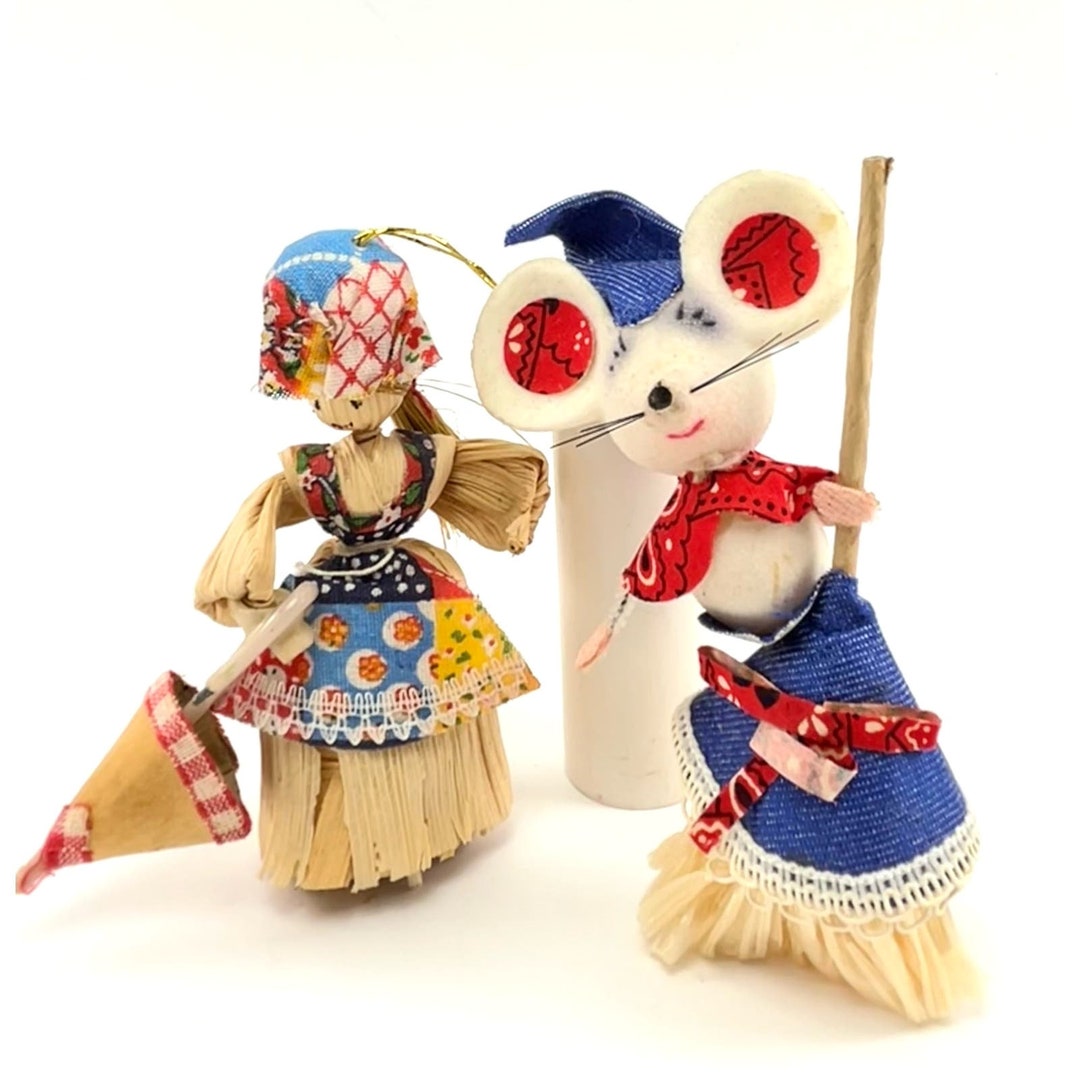 Vintage Christmas Ornaments Japan * Corn Husk Girl Patchwork Clothes ...