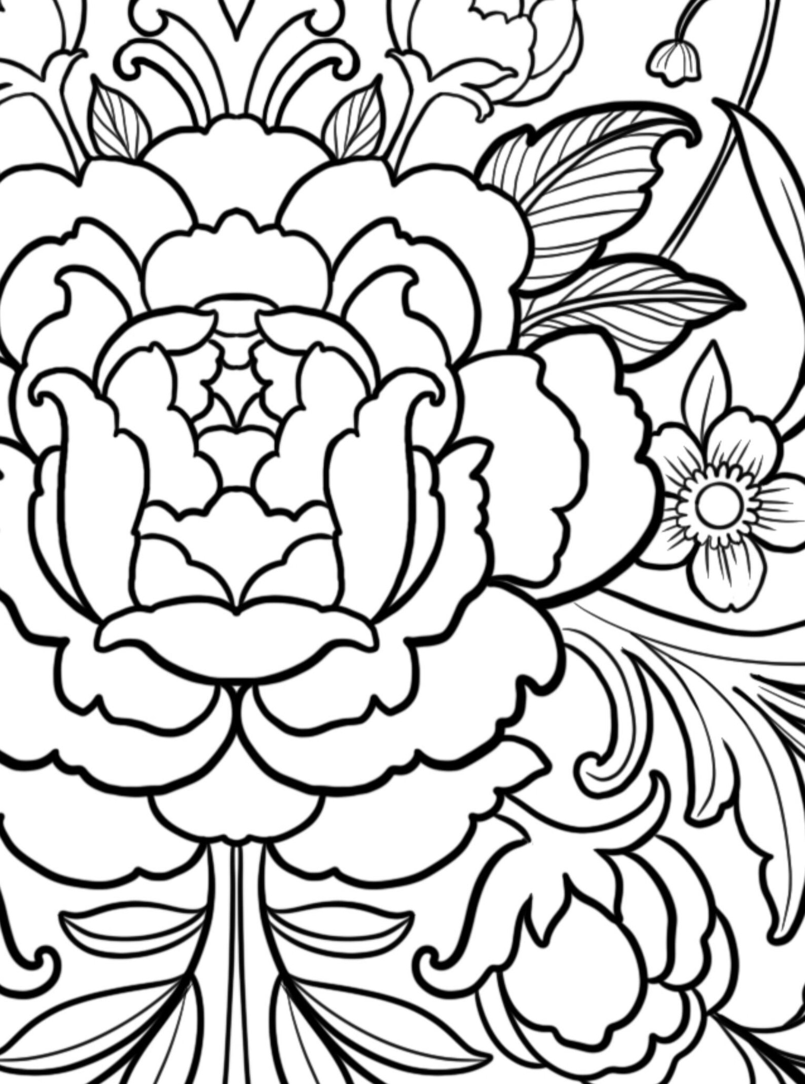 Floral Back Tattoo Design – Peony Line Art Stencil | Large Backpiece ...