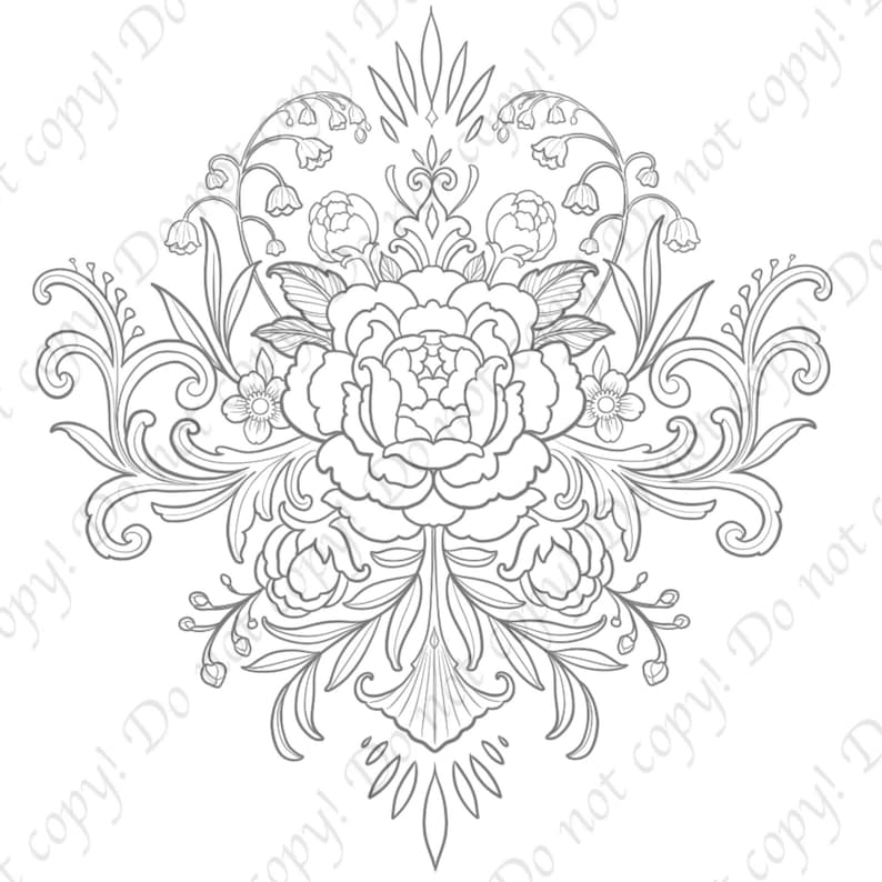 Floral Back Tattoo Design – Peony Line Art Stencil | Large Backpiece ...