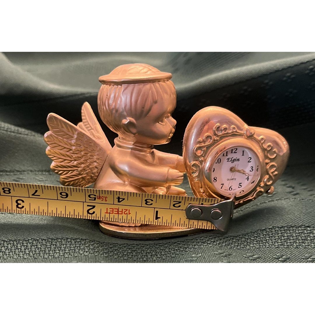 Miniature Elgin Collectible Clock Baby Angel Heart Love Hope Gold Tone ...