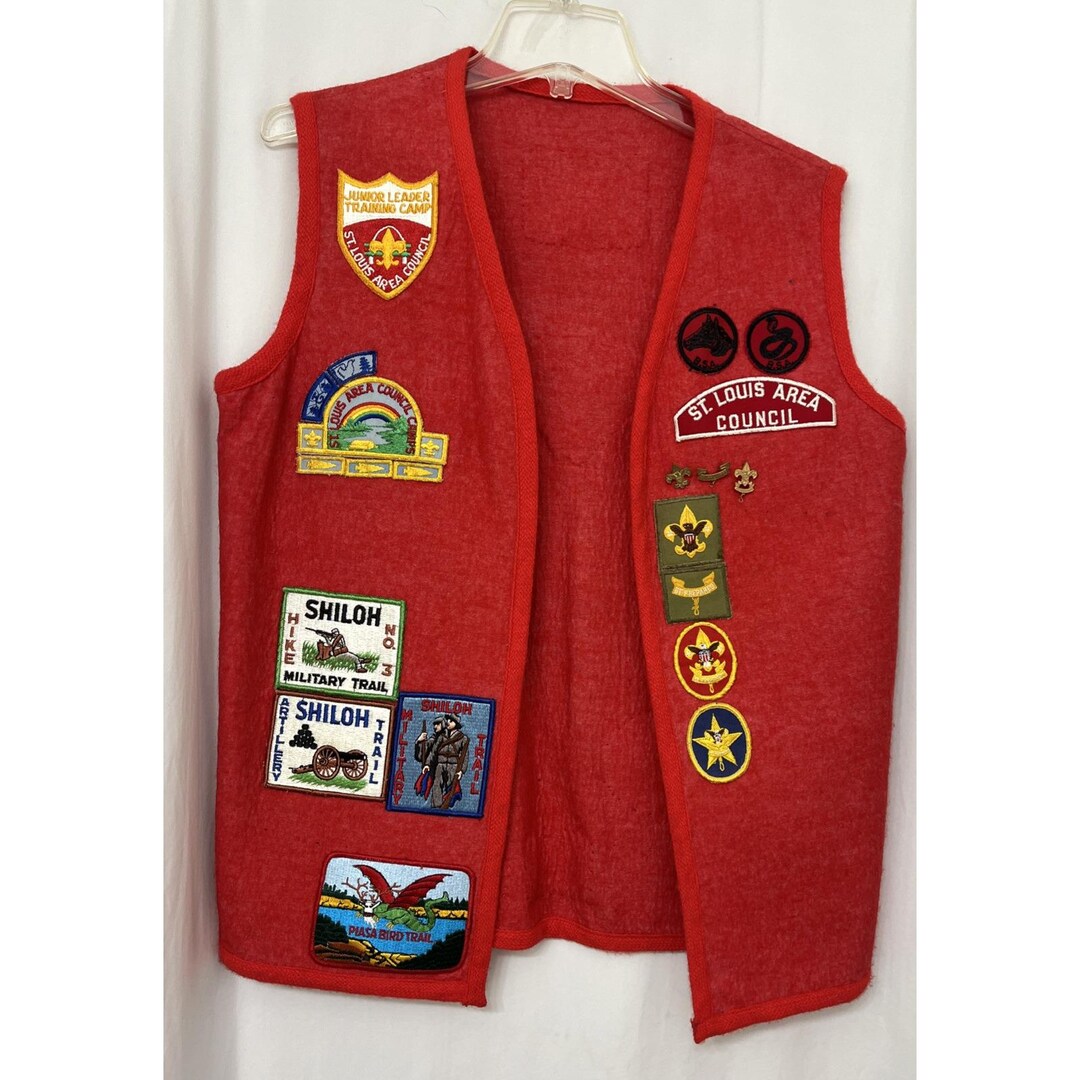 Vintage BSA Boy Scouts of America Red Wool Brag Vest With Patches From ...