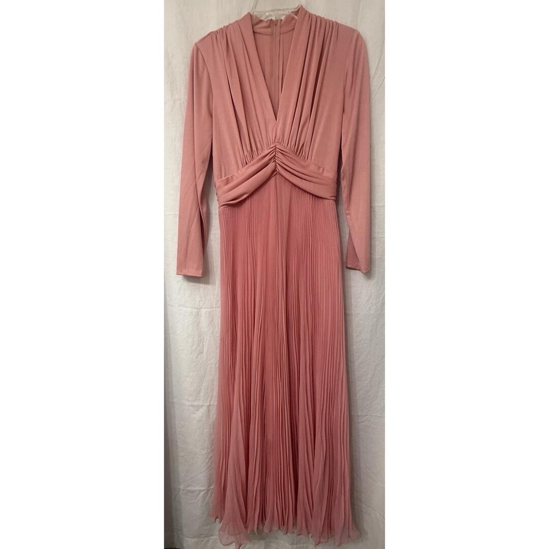 Vintage Miss Elliette CA Formal Pink Maxi Dress Pleated Skirt Size 12 ...