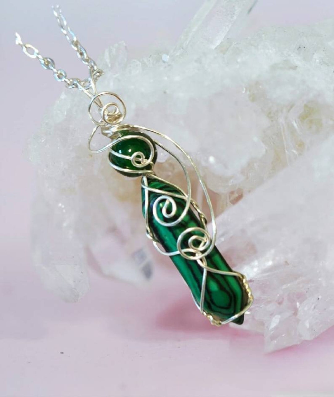 Wire Wrapped Malachite Emerald Necklace: Protection Stone Pendant - Etsy