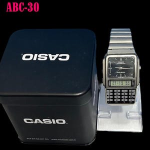 Rare Vintage Casio ABC-30 Data Bank Digital & Analog Black Dial Wrist ...