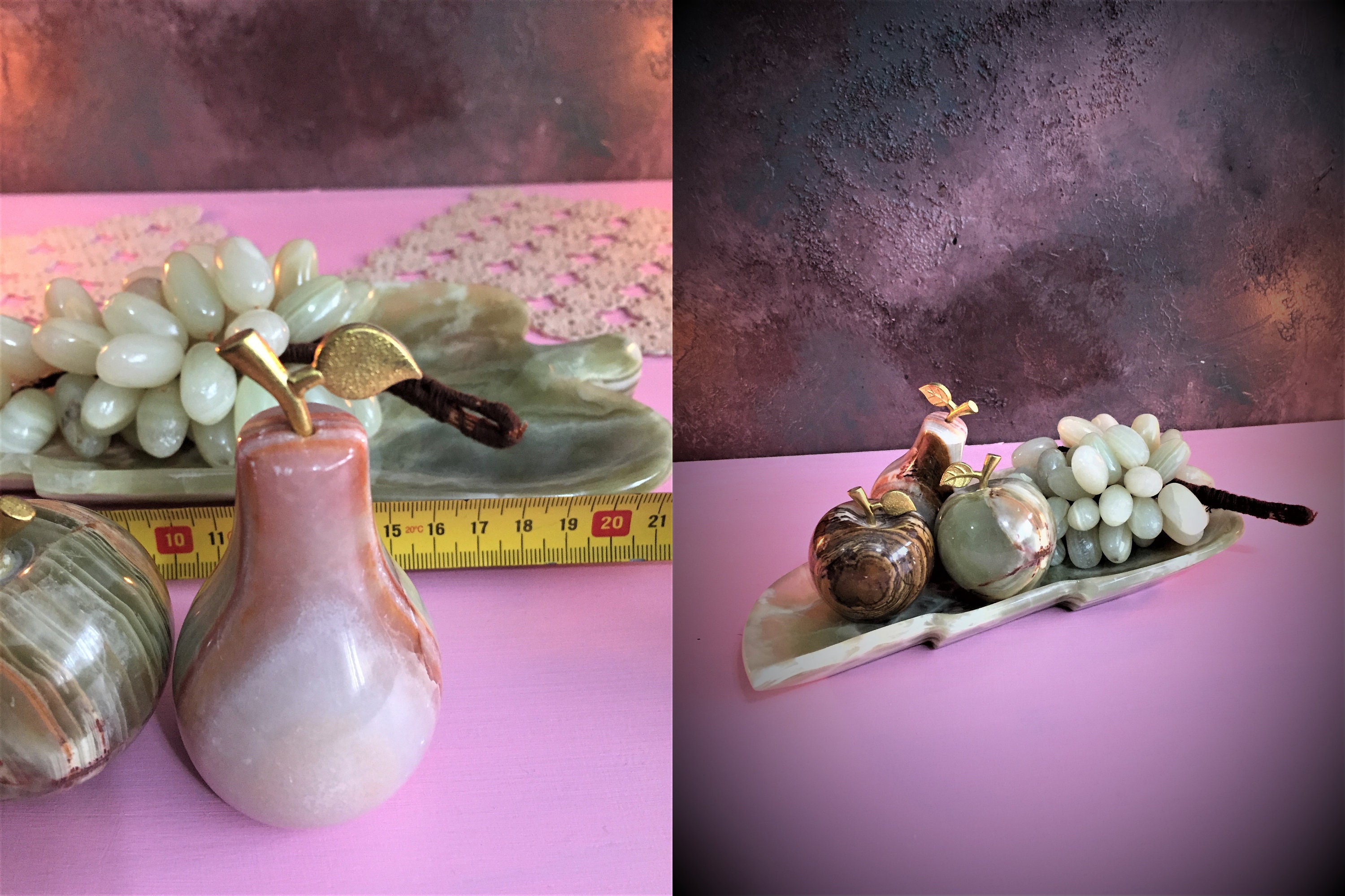 Handmade Onyx Marble Fruit Set/ Apple Pear Grape Slice / Gorgeous Home ...