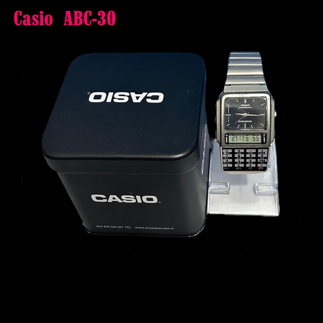 Rare Vintage Casio ABC-30 Data Bank Digital & Analog Black Dial Wrist ...