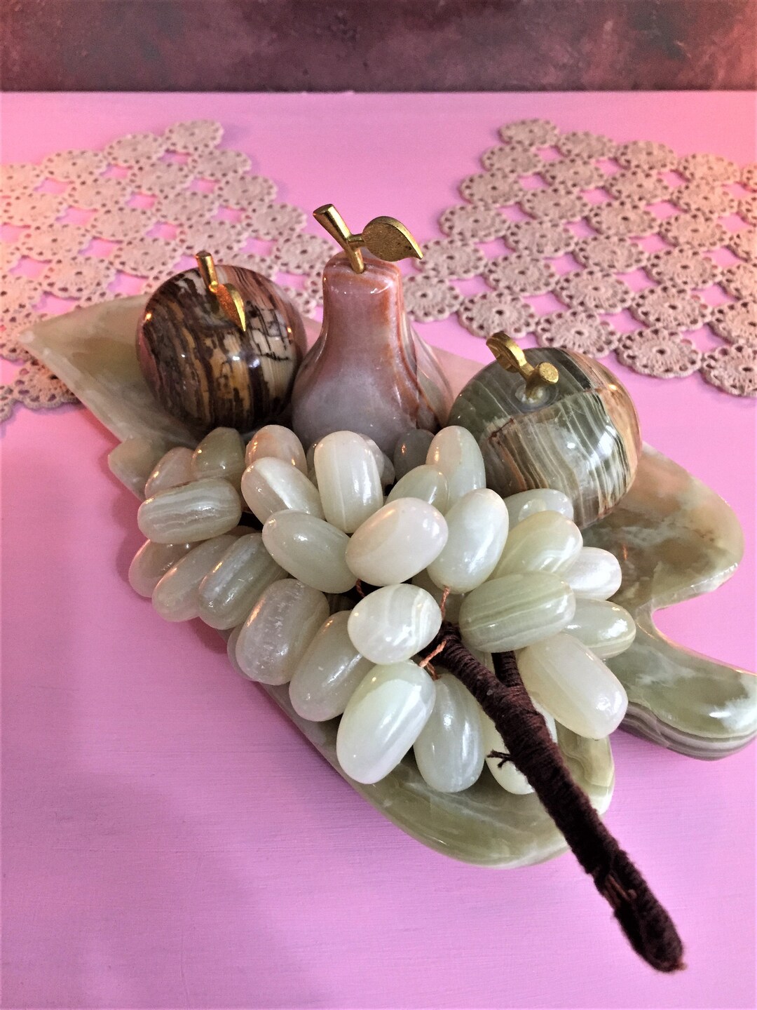 Handmade Onyx Marble Fruit Set/ Apple Pear Grape Slice / Gorgeous Home ...