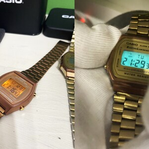 2 Pcs Vintage Casio Orginal B640W- A168w Family Set/ Copper and Gold Color / Male and Female ...