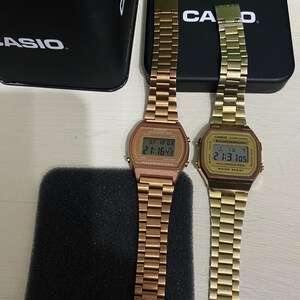 2 Pcs Vintage Casio Orginal B640W- A168w Family Set/ Copper and Gold Color / Male and Female ...