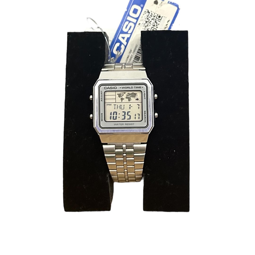 CASIO A500W World Time Silver Color Watch Very Good Condition Casio Tin ...