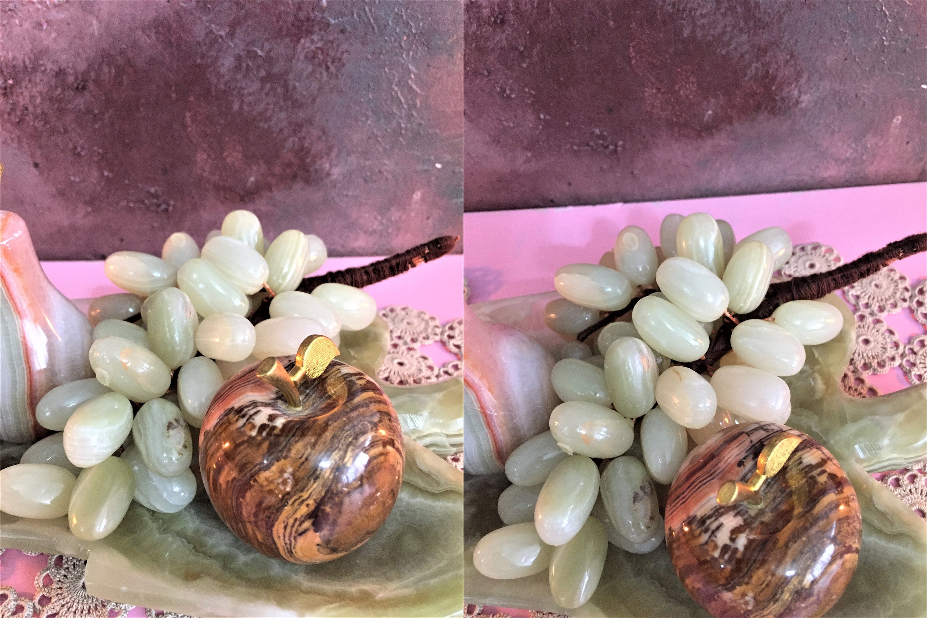 Handmade Onyx Marble Fruit Set/ Apple Pear Grape Slice / Gorgeous Home ...