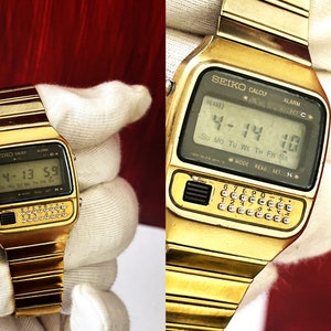 RARE Gold Color Seiko C359-5000 Calculator Chrono-alarm Quartz LCD ...