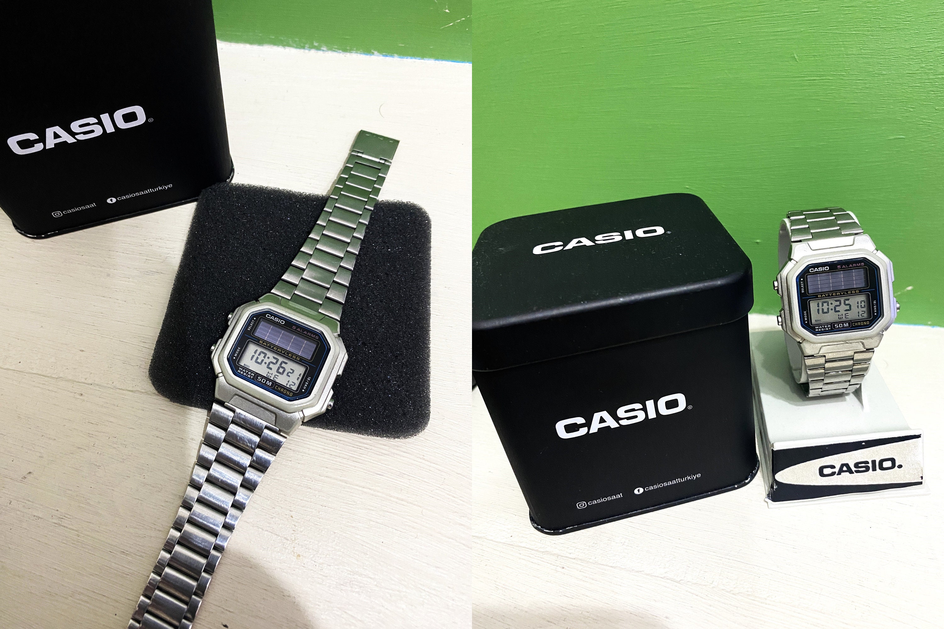 Vintage Silver Tone Casio AL-190W SOLAR Power / 3274 Module LCD Digital ...