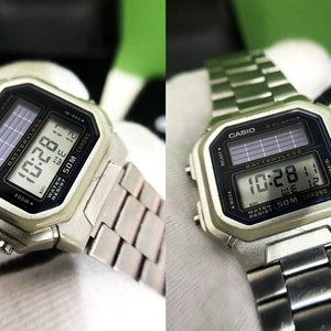 Vintage Silver Tone Casio AL-190W SOLAR Power / 3274 Module LCD Digital ...