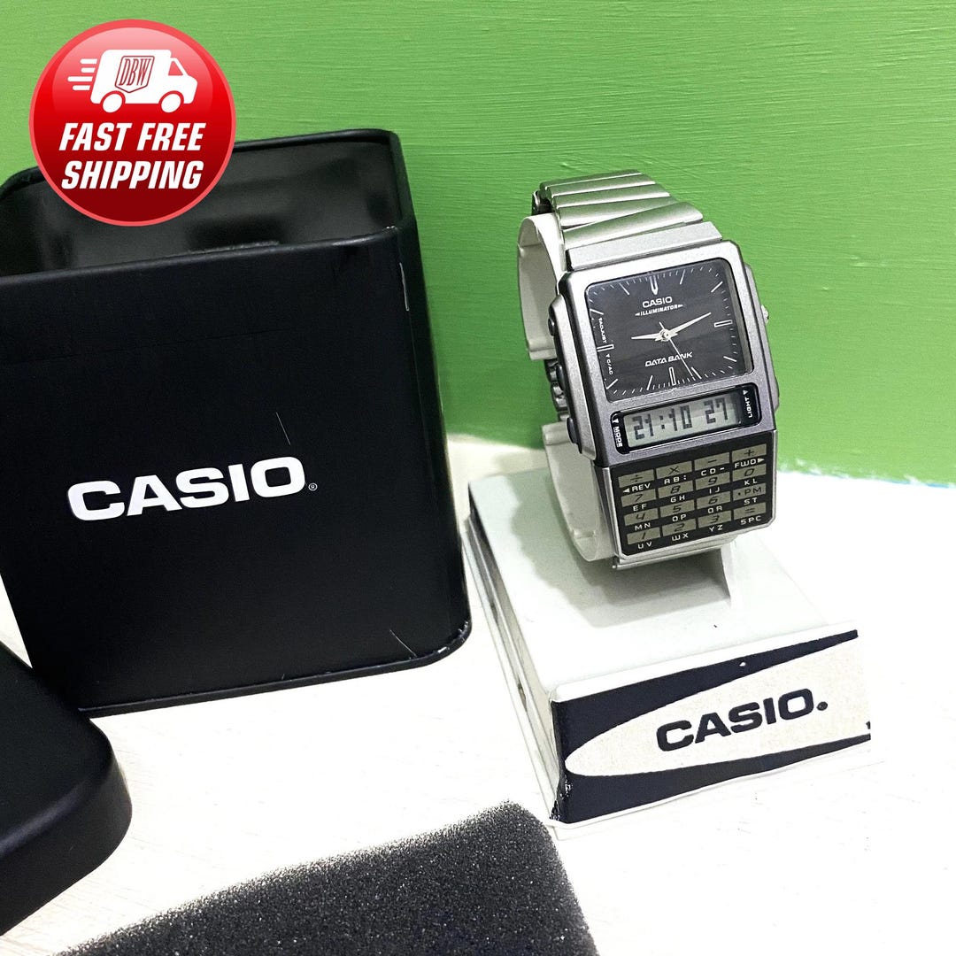 Rare Vintage Casio ABC-30 Data Bank Digital & Analog Black Dial Wrist ...