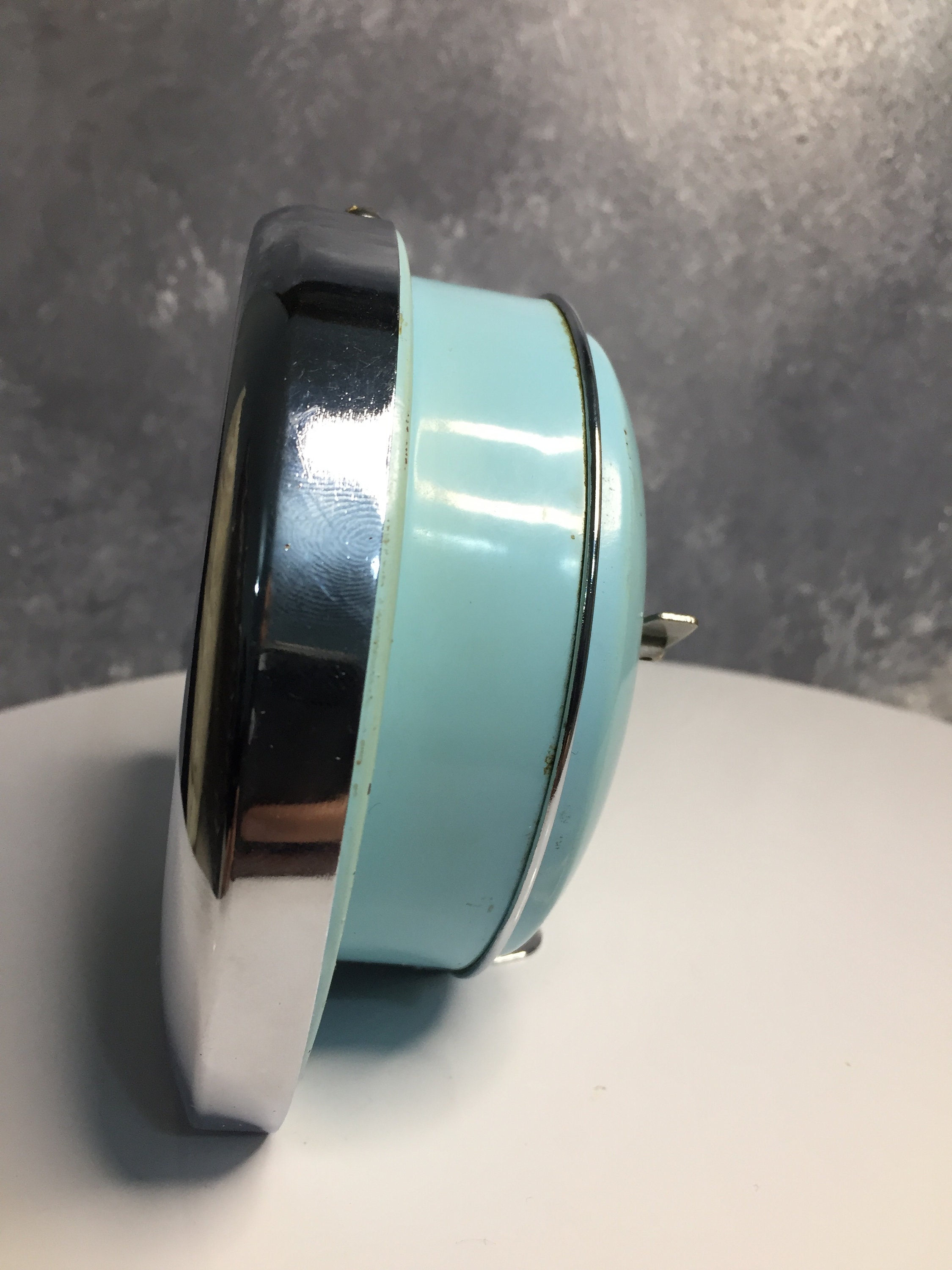 Vintage /antique 1960s Turquoise Metal Modern Alarm Clock / Mechanical ...