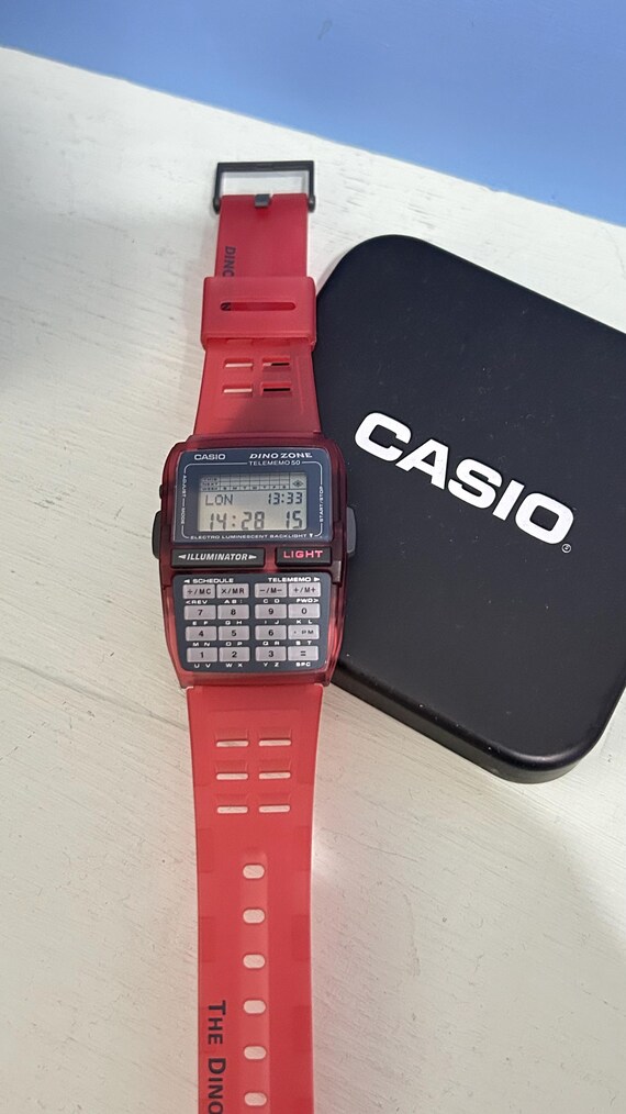 RARE RED Vintage Casio Dino Zone 1990s Databank Cal… - Gem