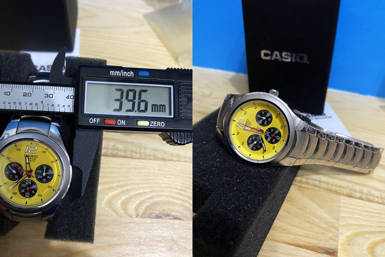 Unused Rare Yellow Dial /casio EF-307 Wrist Watch/stainless Stell / Men ...