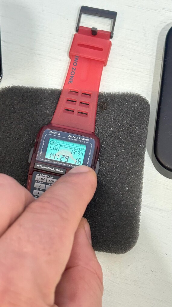 RARE RED Vintage Casio Dino Zone 1990s Databank Cal… - Gem