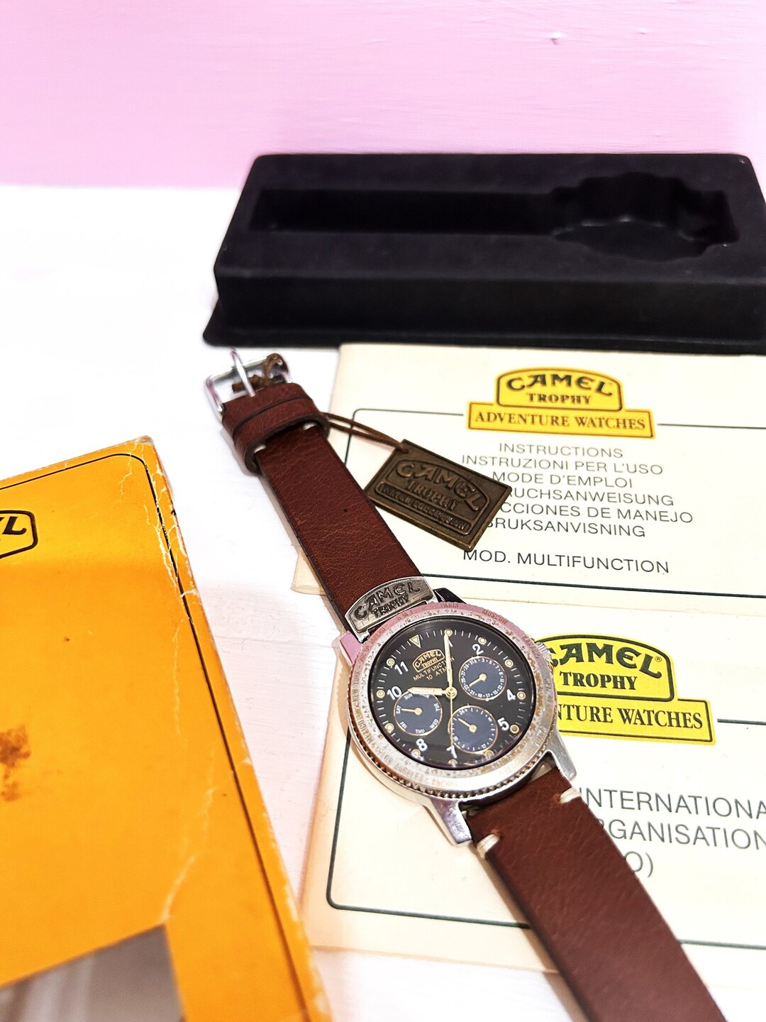 CAMEL Trophy Watch MULTIFUNCTION 10 Atm Genuine Handmade Leather Strap ...