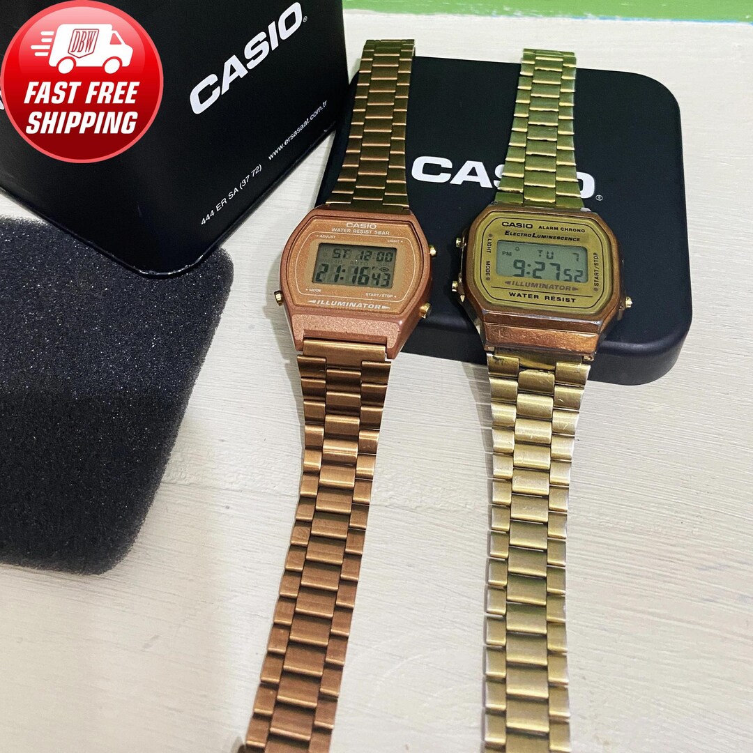 2 Pcs Vintage Casio Orginal B640W- A168w Family Set/ Copper and Gold ...