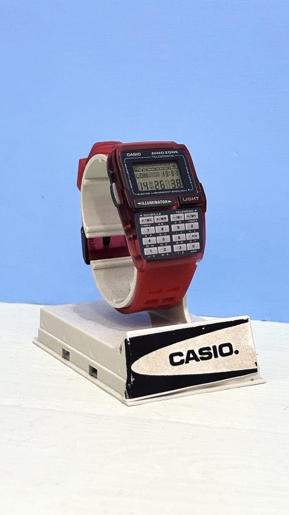 RARE RED Vintage Casio Dino Zone 1990s Databank Cal… - Gem
