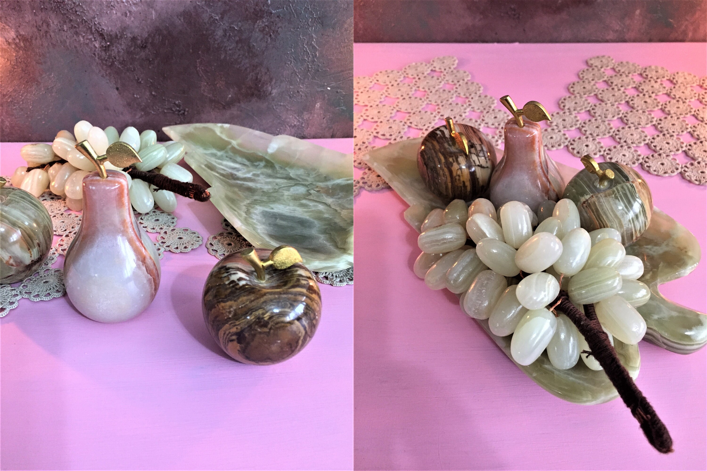 Handmade Onyx Marble Fruit Set/ Apple Pear Grape Slice / Gorgeous Home ...