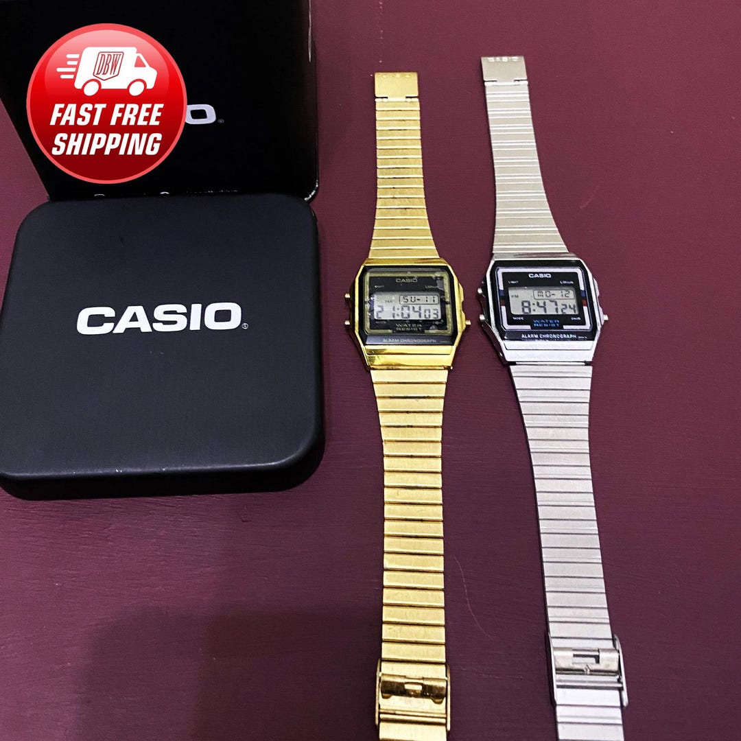 2pc Vintage CASIO A156W Digital Quartz Watch 80s Steel Band 1980s ...