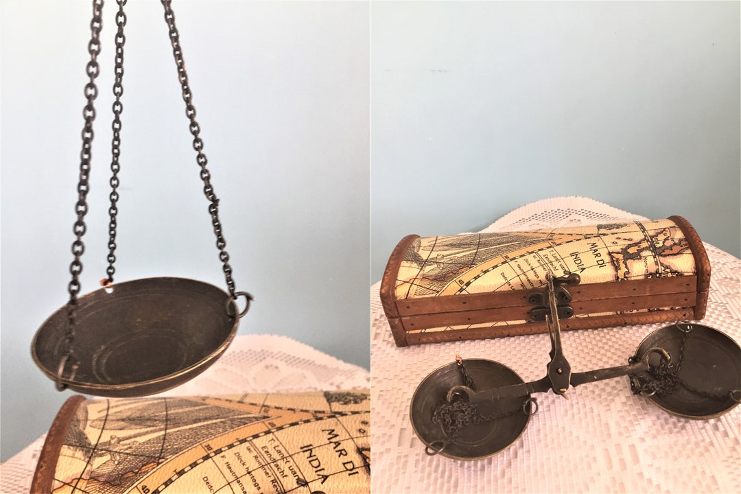 Antique Bronze Scales Scale With Vintage Wood Box/ Special Antique Box ...