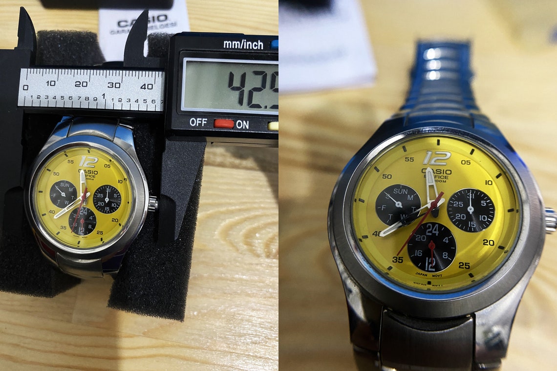 Unused Rare Yellow Dial /casio EF-307 Wrist Watch/stainless Stell / Men ...