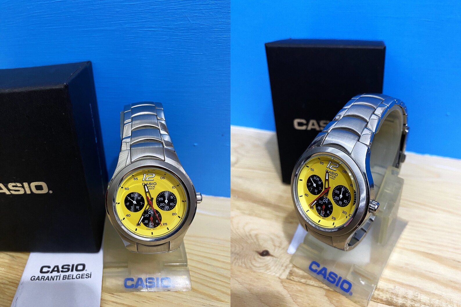 Unused Rare Yellow Dial /casio EF-307 Wrist Watch/stainless Stell / Men ...