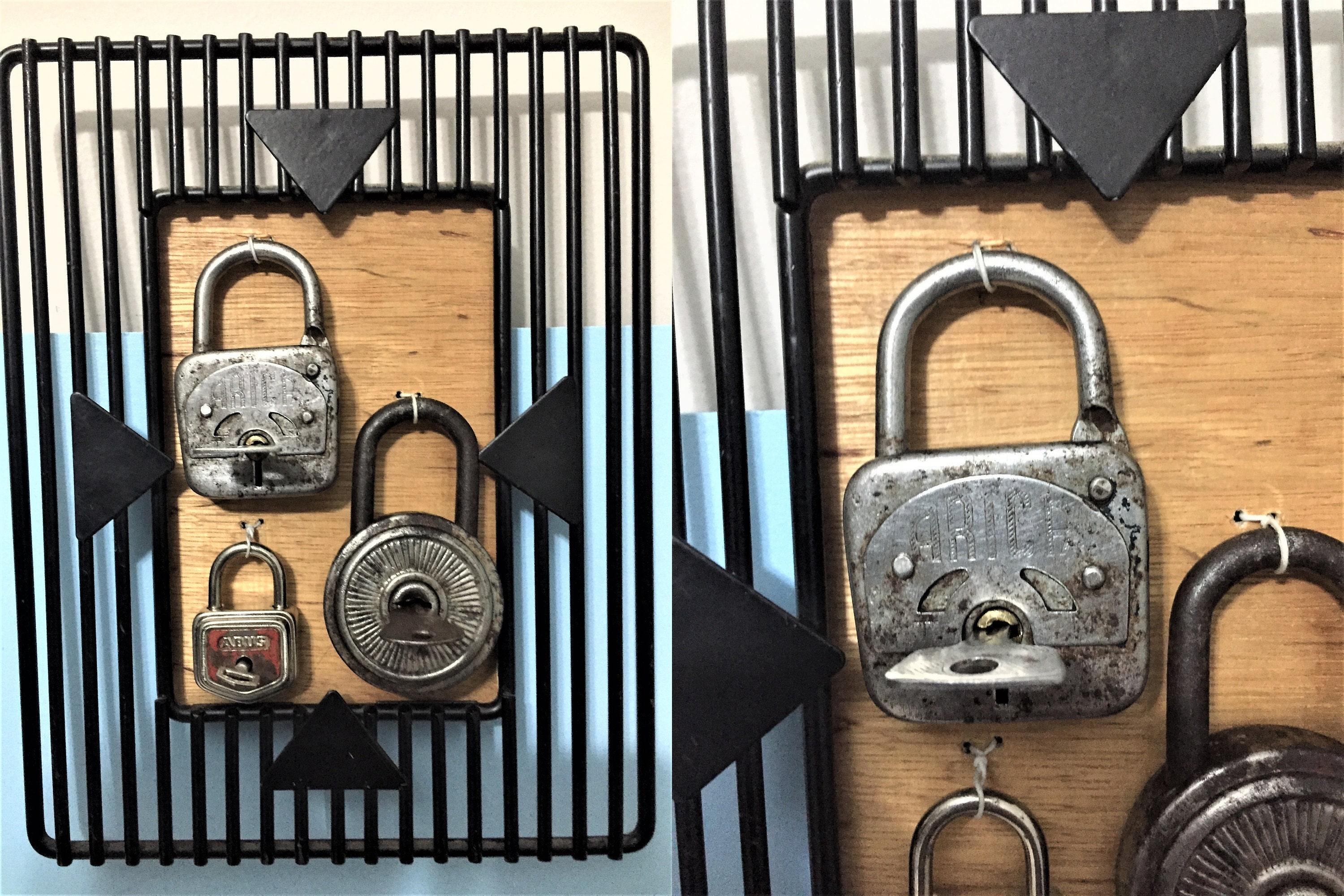 3 Sets of Antique Padlock and Stand / Vintage German / ABUS Made in ...