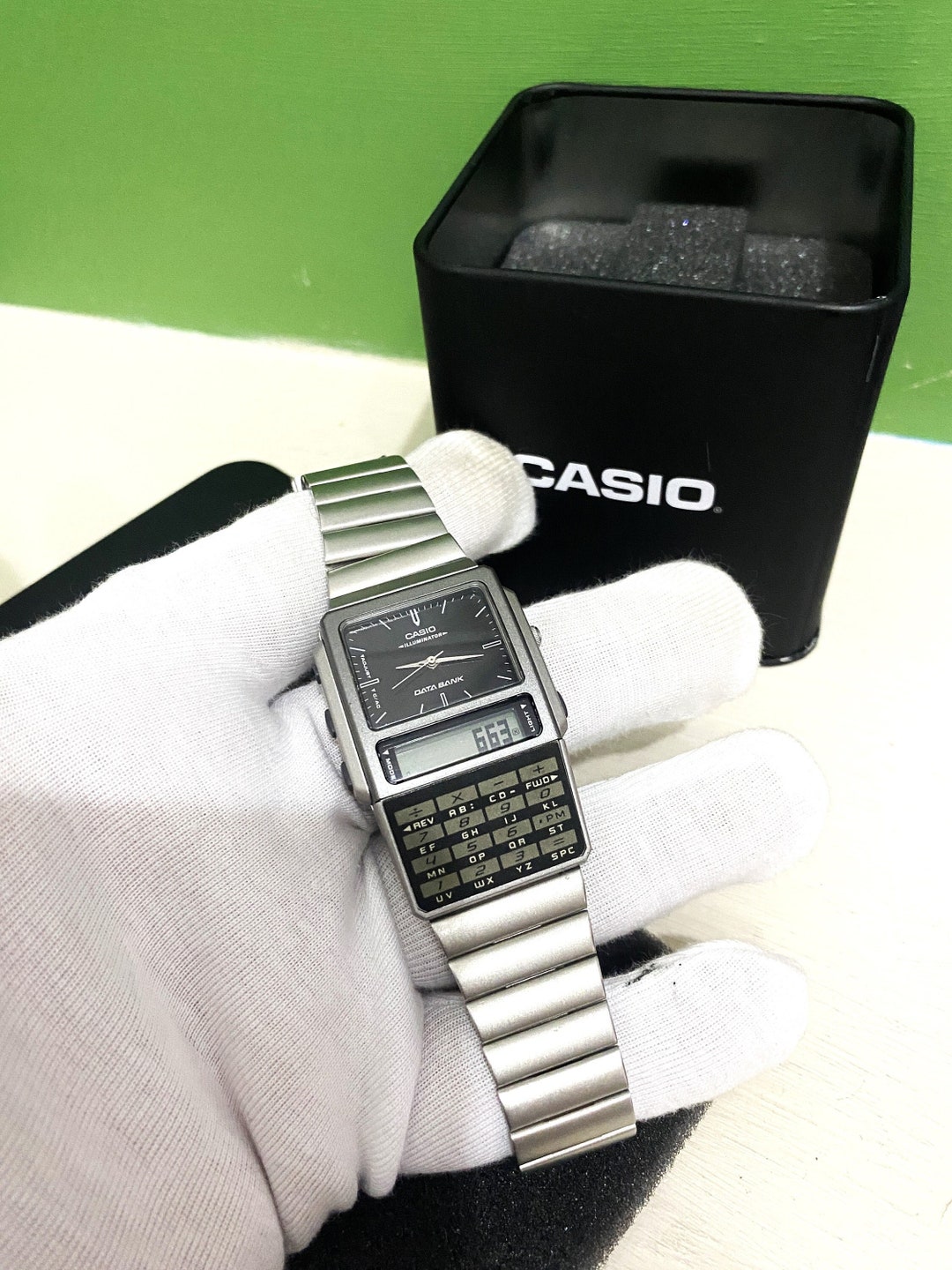 Rare Vintage Casio ABC-30 Data Bank Digital & Analog Black Dial Wrist ...
