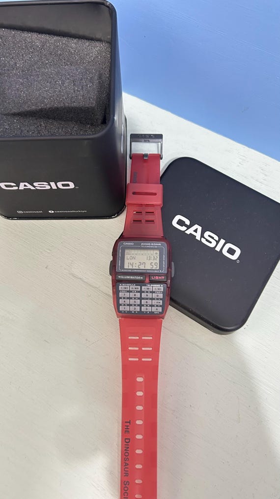 RARE RED Vintage Casio Dino Zone 1990s Databank Cal… - Gem