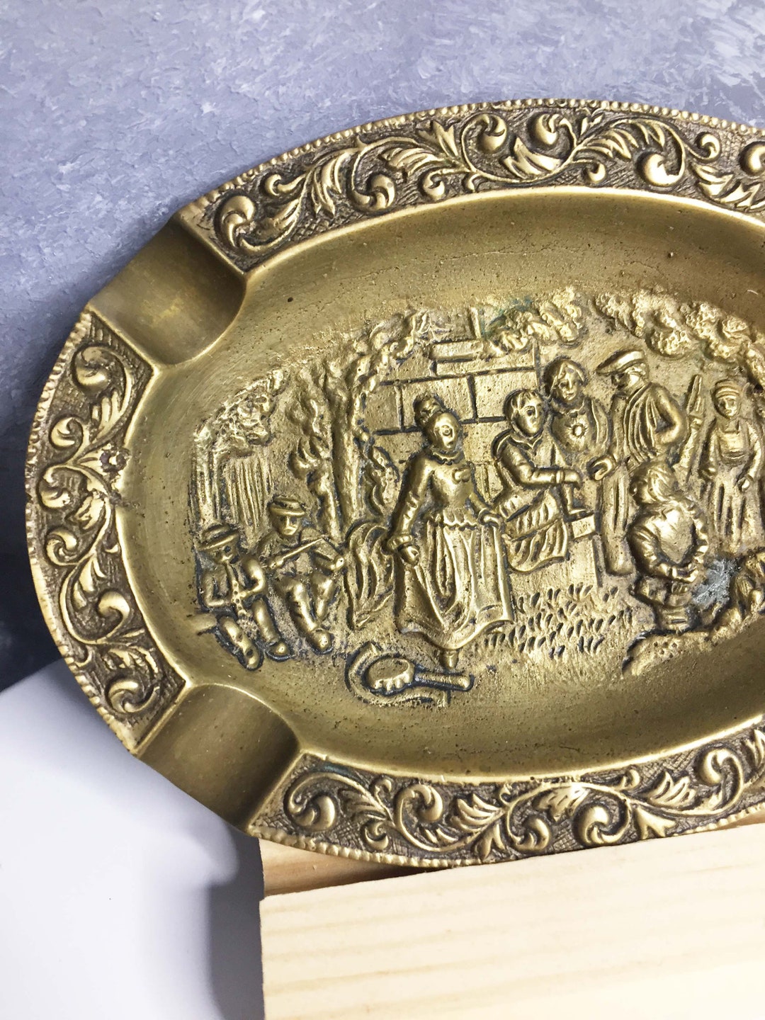 Antique Vintage Bronze Brass Ashtray France,/ Cast Brass Embossed ...